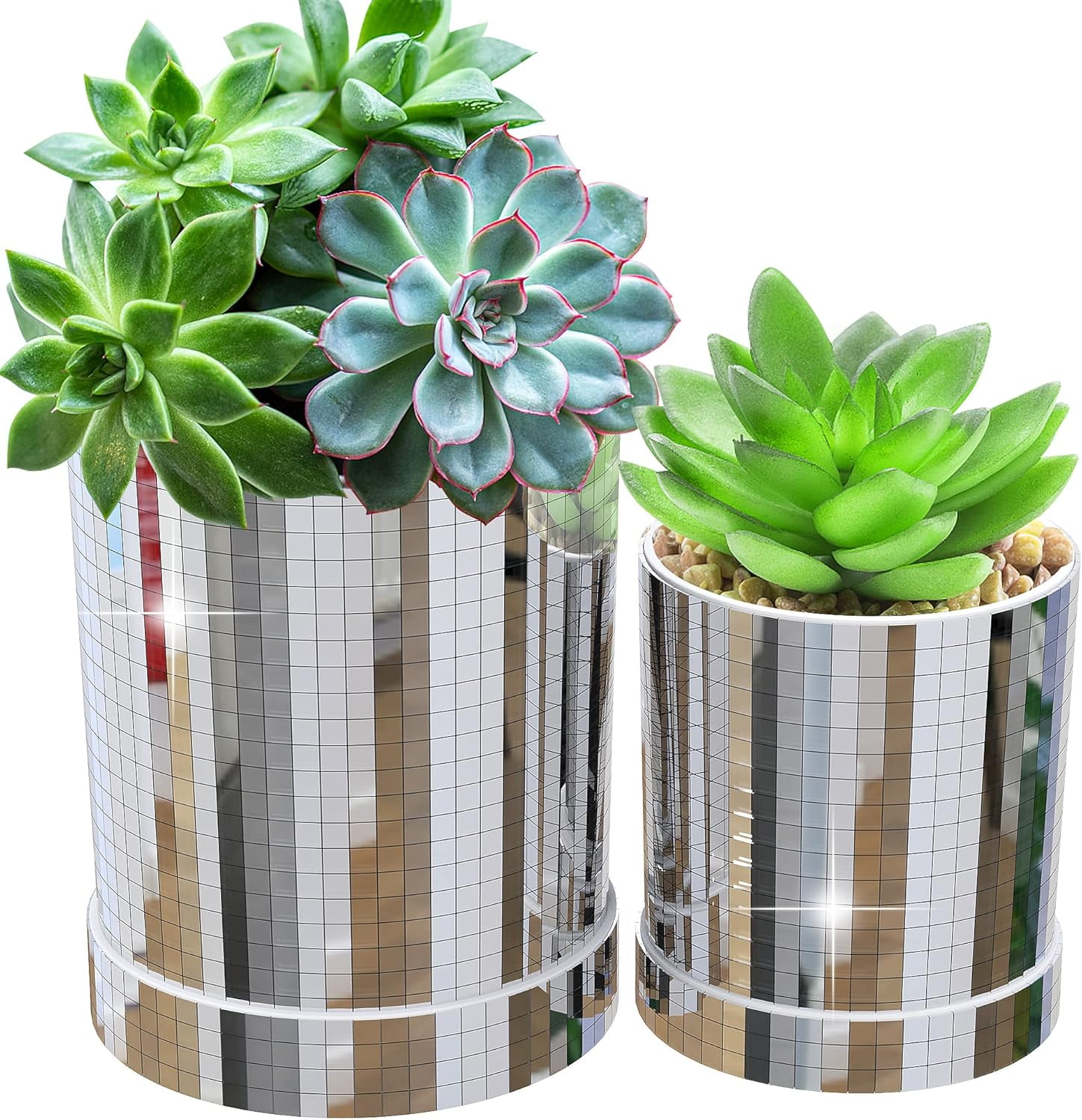 Disco Cylindrical Planter Pot,4.5 * 4.8 inch Mirror Disco Cylindrical ...