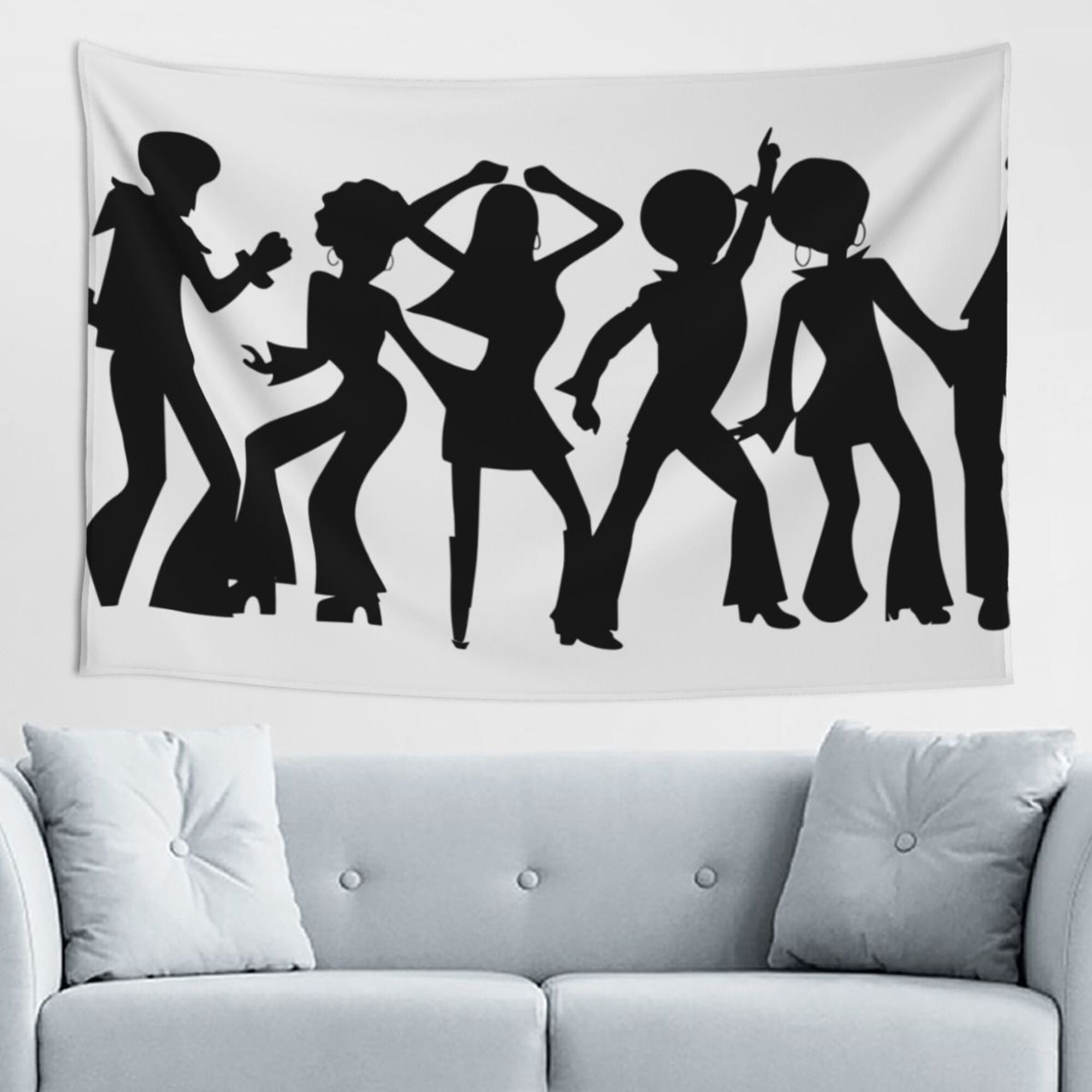 Disco Dance Black Silhouettes Tapestry, Abstract Figures Wall Hanging ...