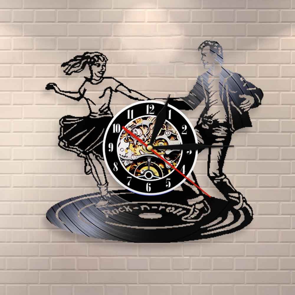 Disco Dancers Vinyl Wall Clock Rock n Roll Dancing Vintage Clock Night ...