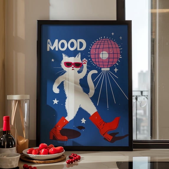 Disco Dancing Cat Wall Art Quirky Positive Decor, Unframed Canvas Size ...