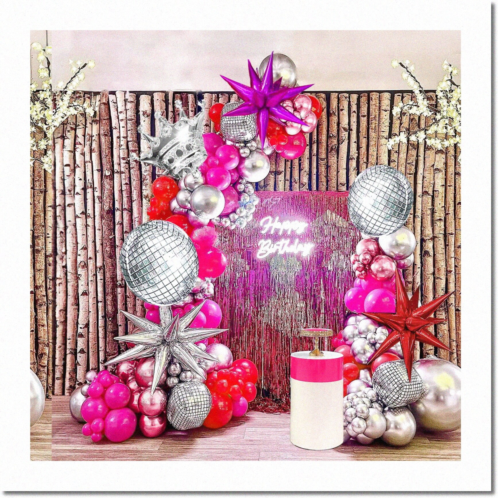 Disco Diva Balloon Garland Kit: Hot Pink, Red, Silver Arch with ...