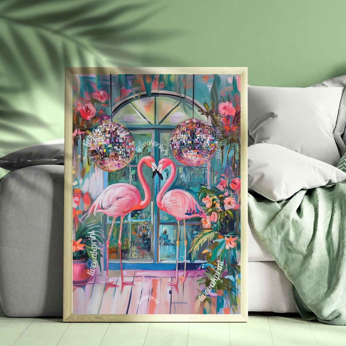 Disco Flamingos In Love ! - Maximalist Funky Wall Art - Retro Flamingo ...