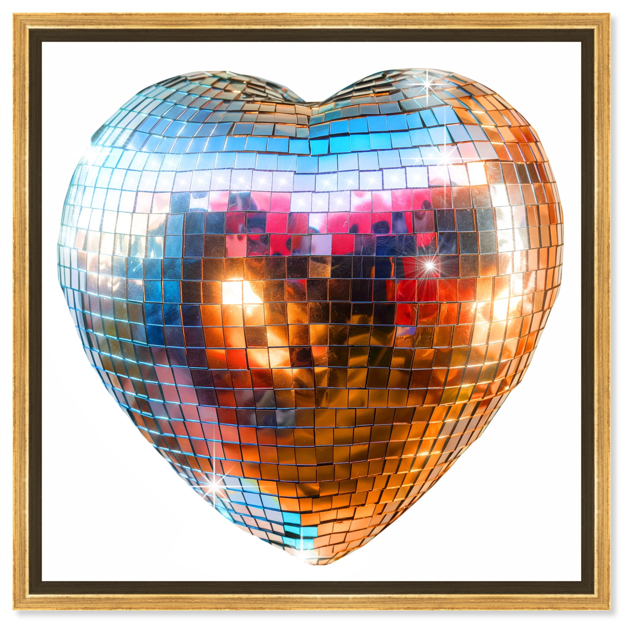 Disco Heart Canvas Pop Art Prints by Art Remedy, Gold Frame, 16" x 16 ...