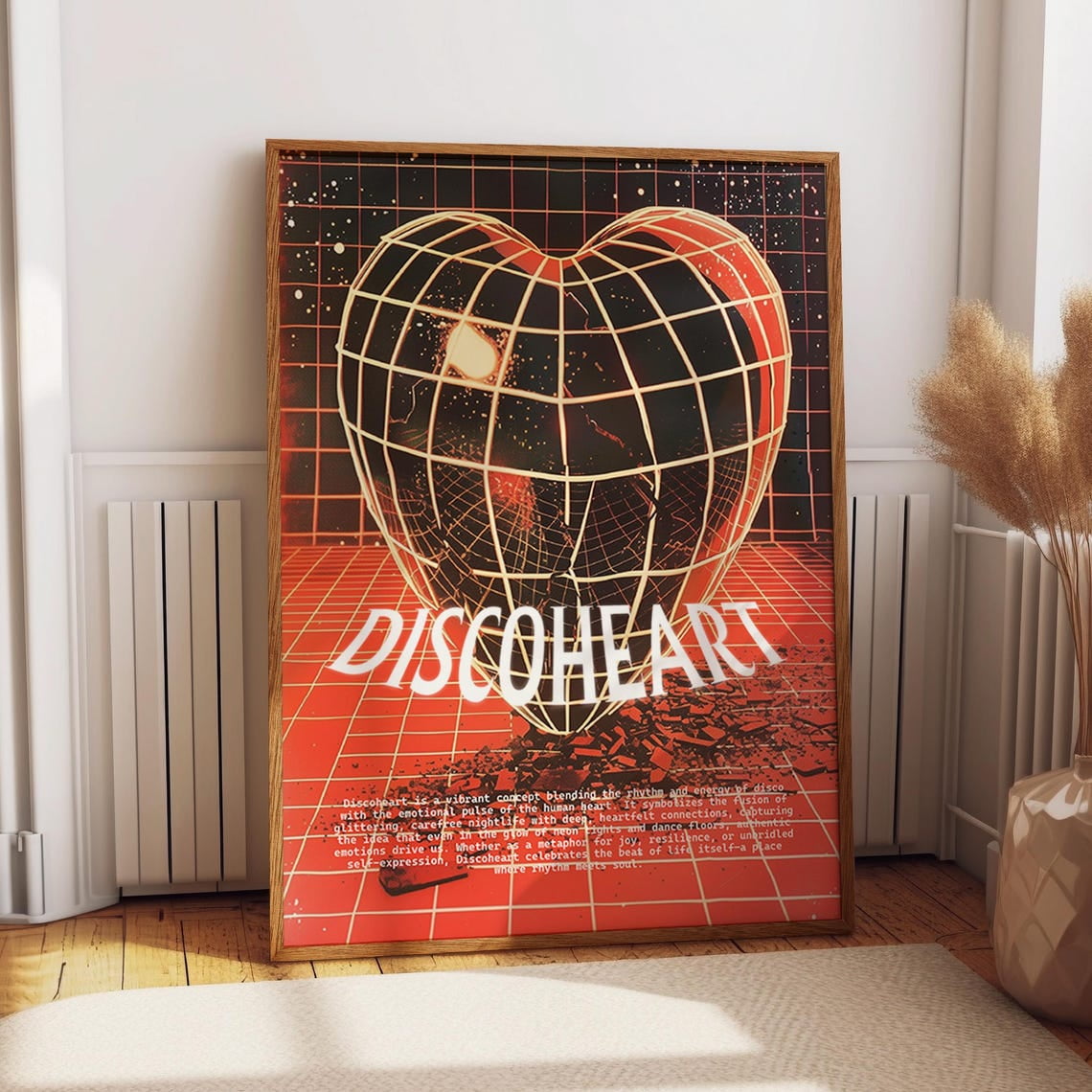 Disco Heart Print – Retro Futuristic Love Wall Art – Red And Black Neon ...
