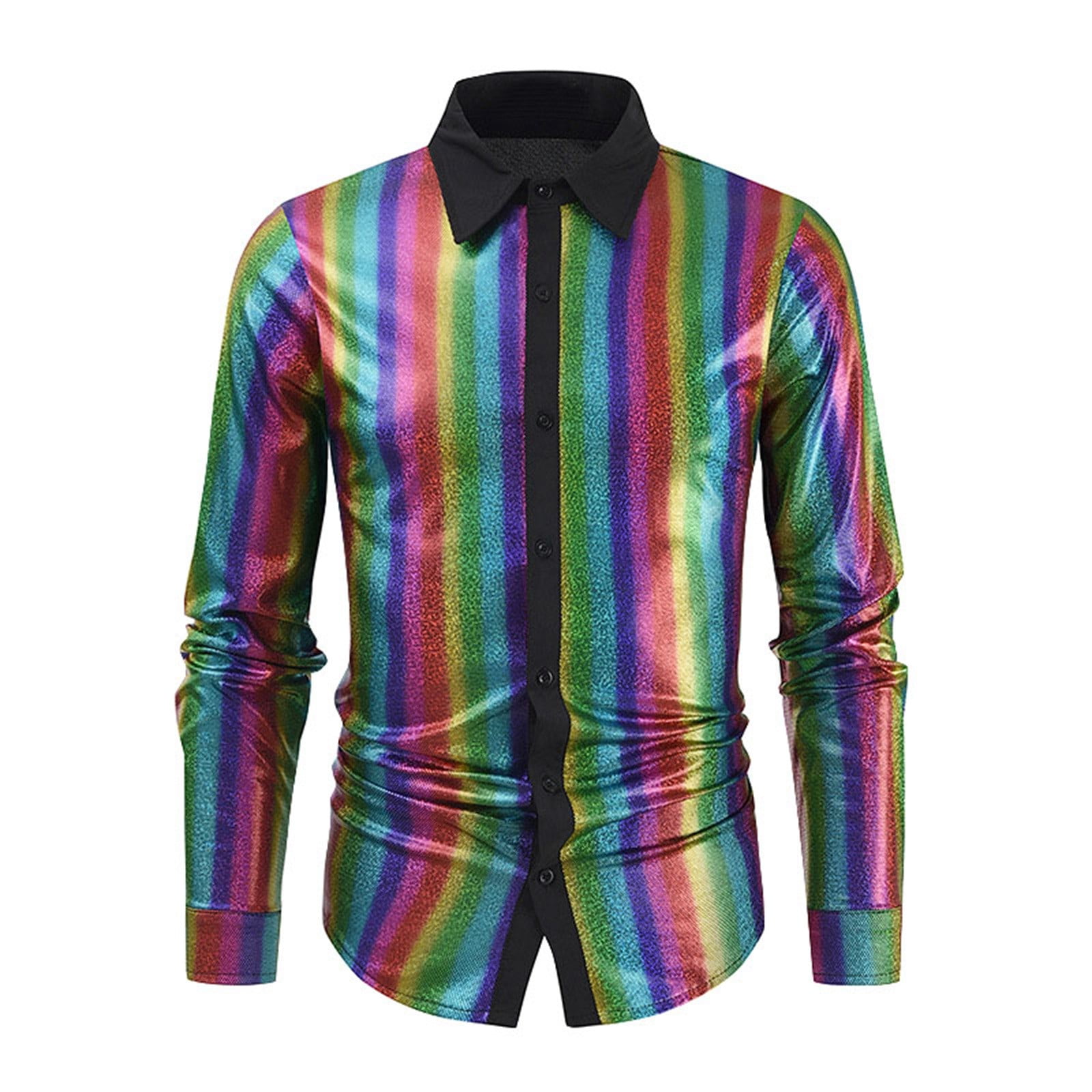 Disco Holiday Free Mens 70s 80s Shiny Sequin Shirts Metallic Party Short Sleeve Button Down ...