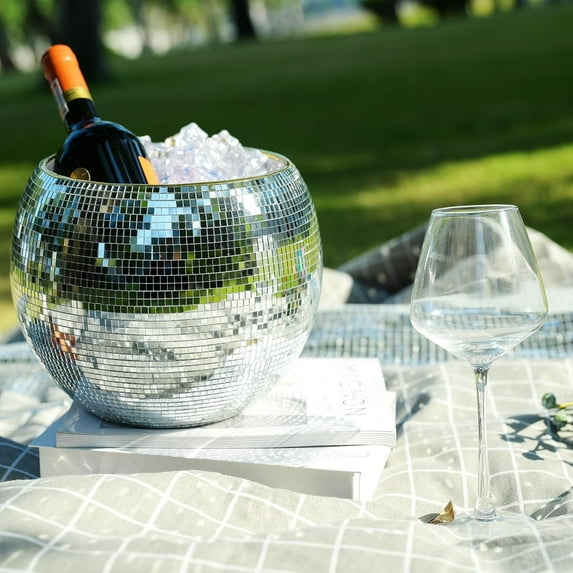 Disco Ice Bucket for Cocktail Bar, Mirror Silver Disco Ball Decor ...