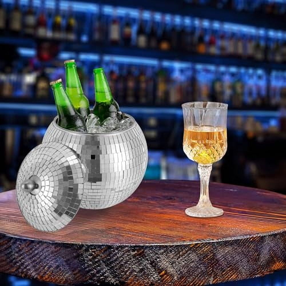 Disco Ice Bucket Set with Lid Mirror Silver, Disco Beverage Tubs Disco ...