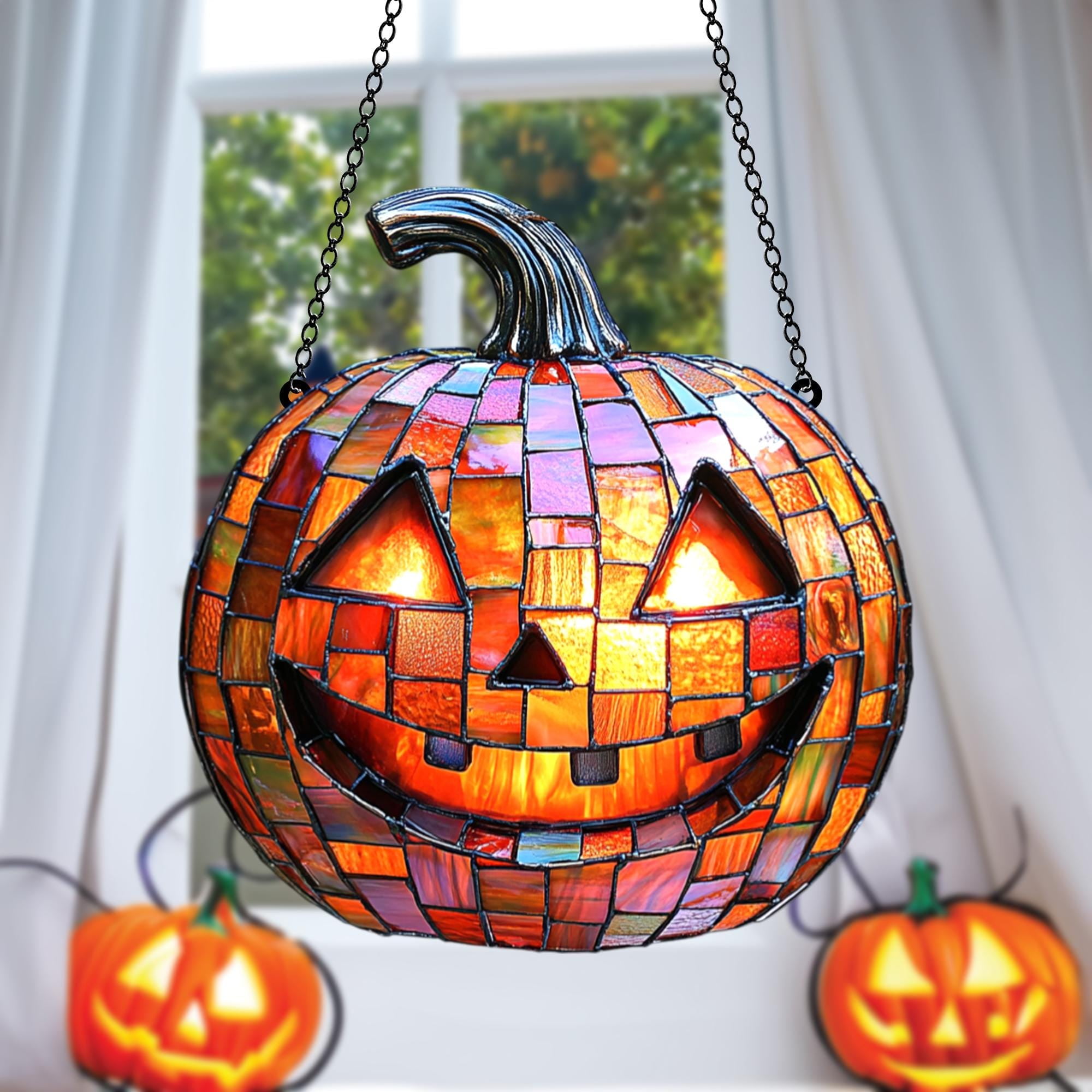 Disco Jack O Lantern Acrylic Suncatcher, Faux Stained Glass Halloween ...