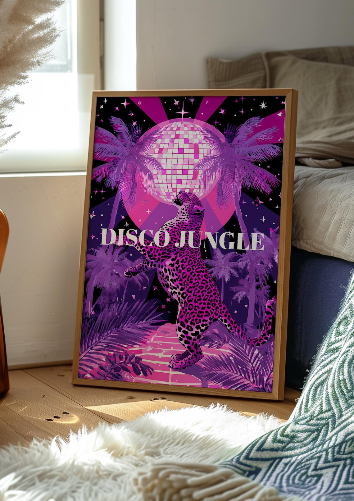 Disco Jungle Leopard Pink Disco Ball Retro Poster Unframed Paper Print ...