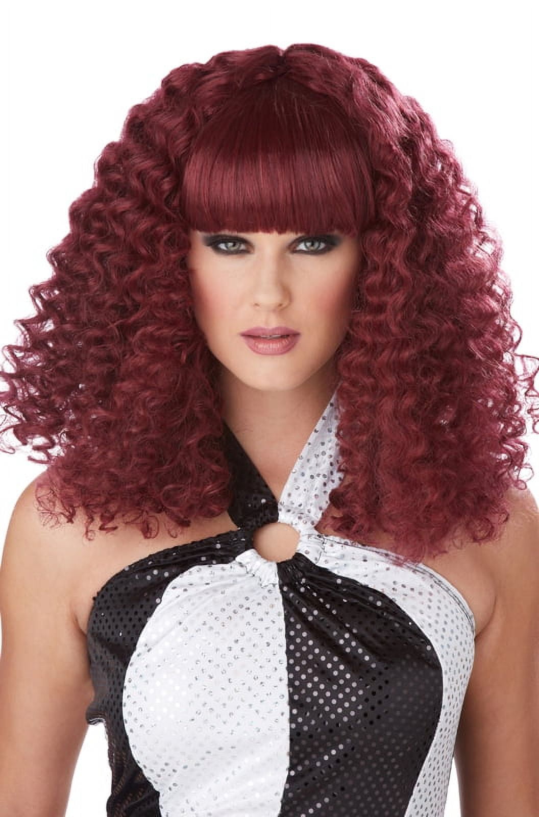 Burgundy Disco Lady Spiral Curl Wig with Bangs - Walmart.com