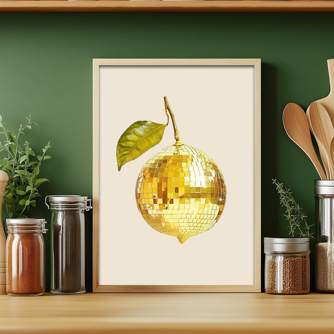 Disco Lemon Wall Art, Retro Mirror Ball Lemon Print, Glam Bar Cart ...