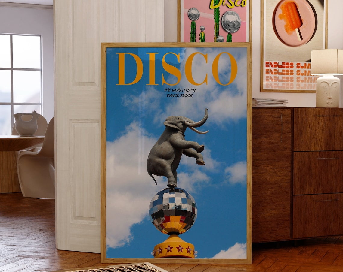 Disco Magazine Poster, 70S Poster, Blue Wall Art, Disco Print, Animal ...