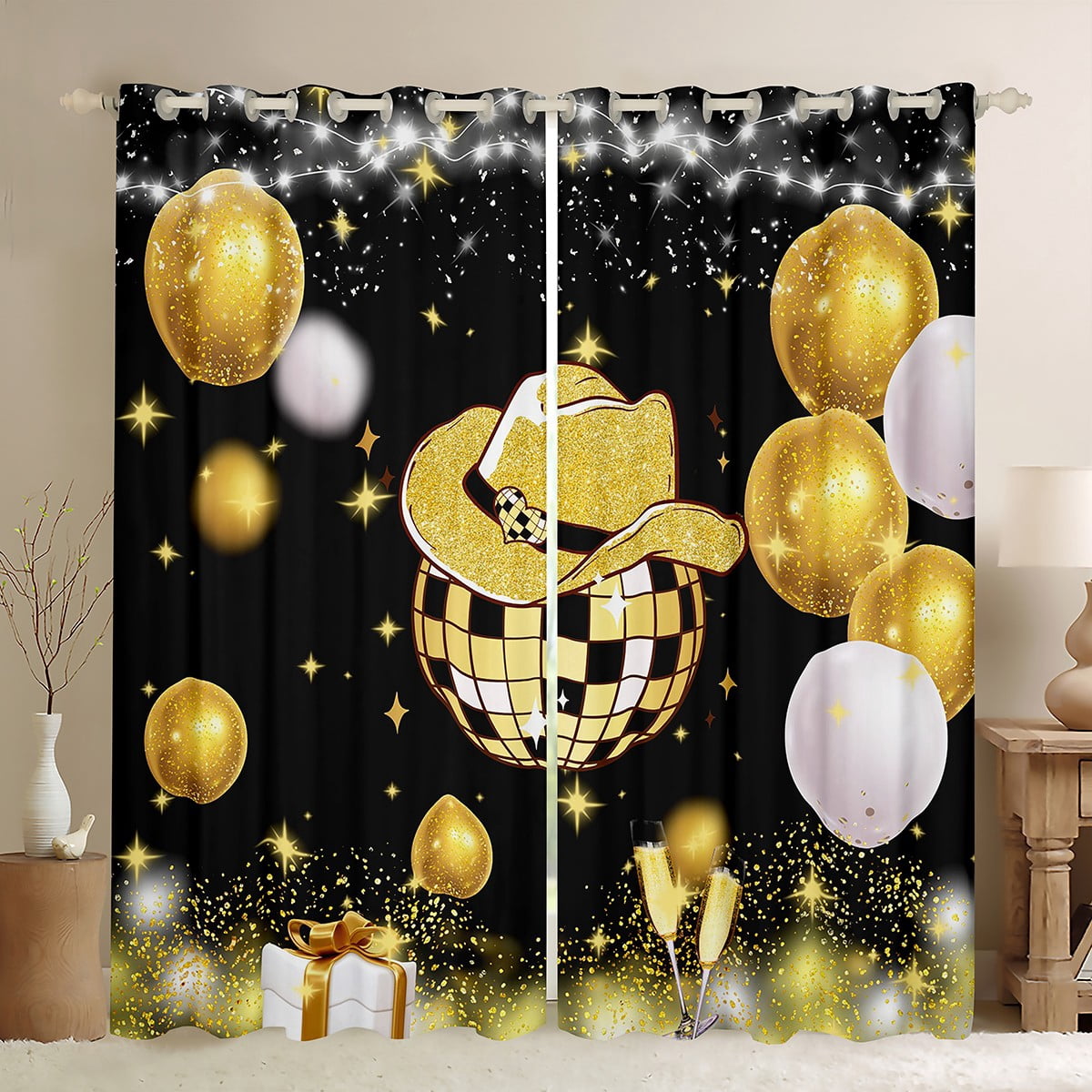 Disco Mirror Ball 30%-50% Blackout Curtains Western Curtains For ...