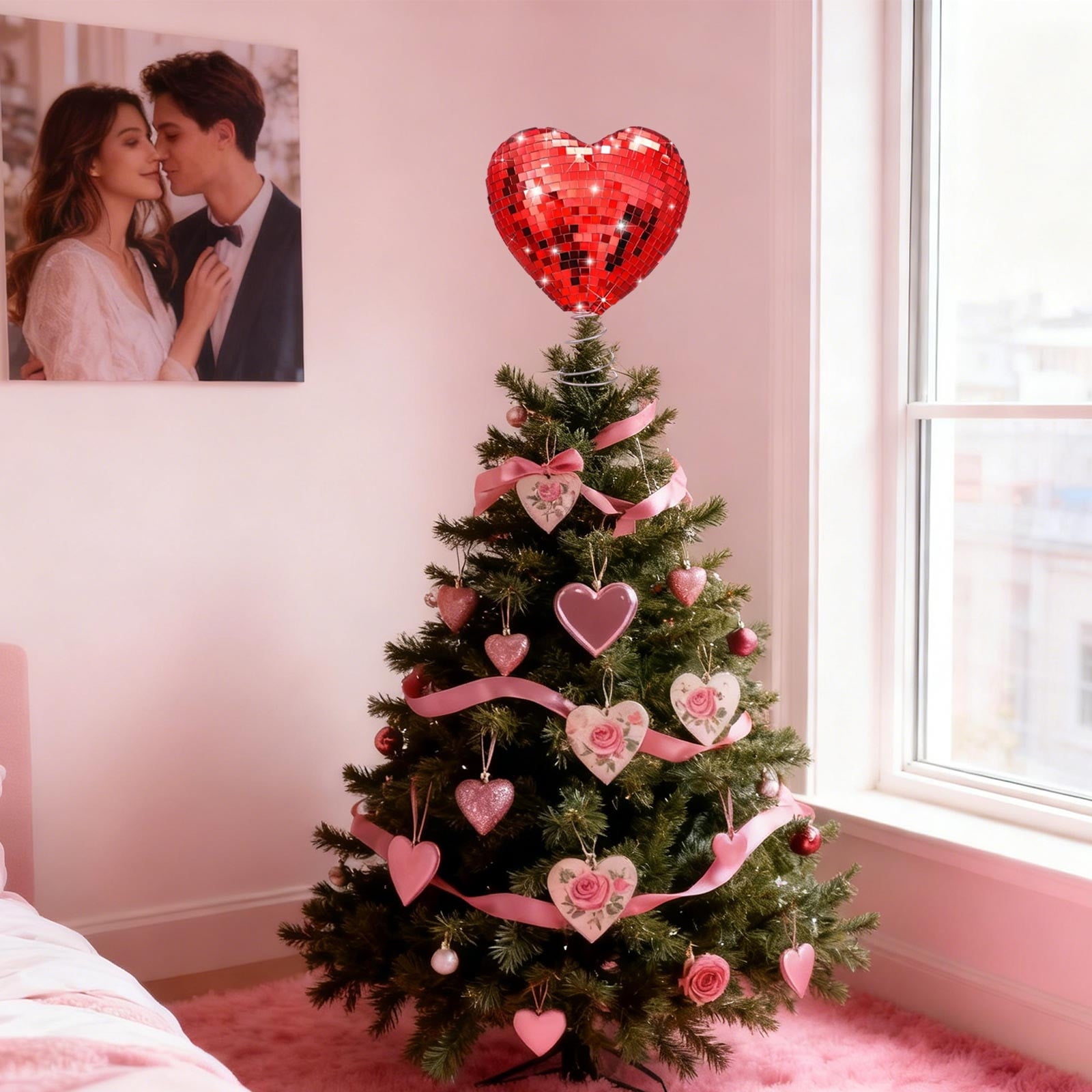 Disco Mirror Heart Tree Topper Ornament for Valentines Day Christmas ...