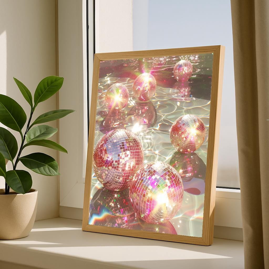 Disco Mirrorball Wall Posterpink Disco Ball Maximalist Paintingbright ...