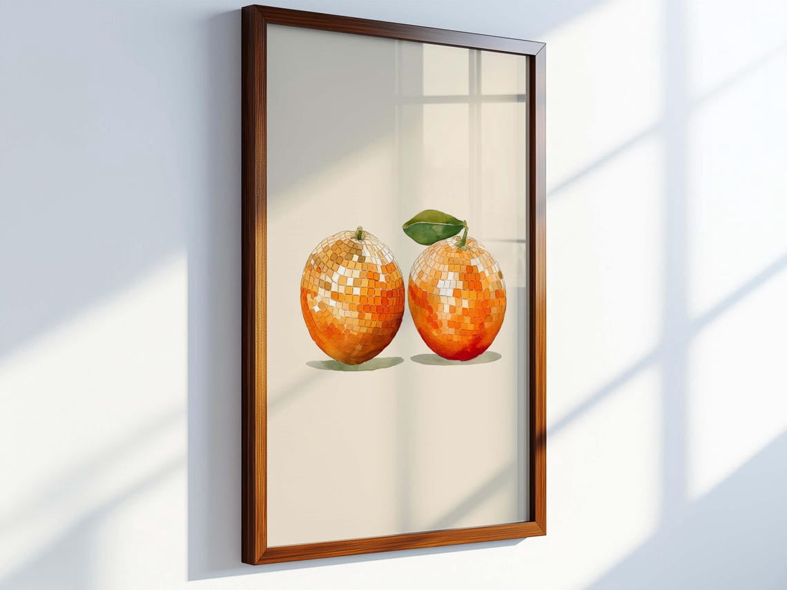 Disco Orange Mirror Ball Fruit Kitchen Wall Art, Unframed Paper Print ...