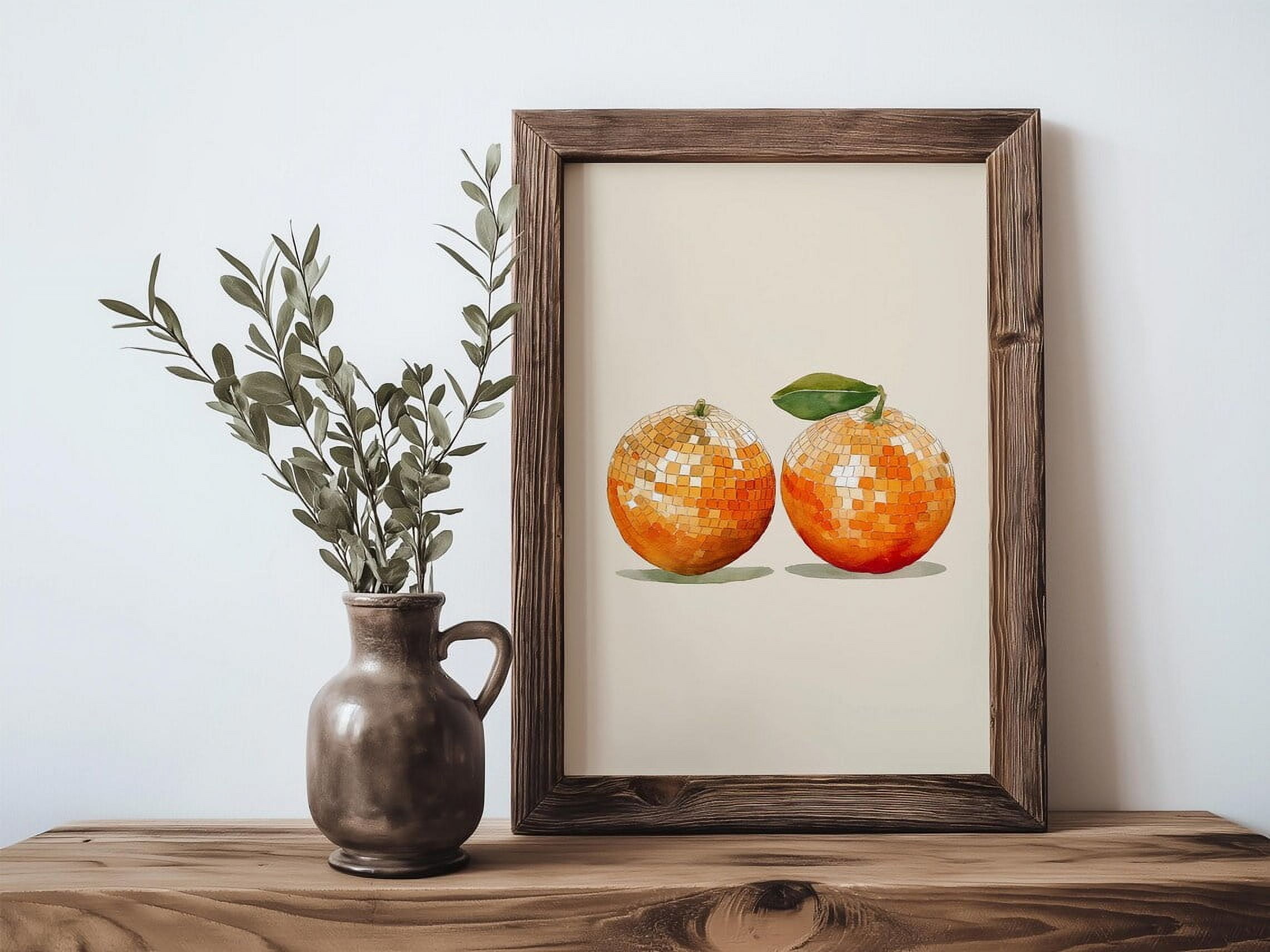 Disco Orange Pair Print, Funky Fruit Wall Art, Retro Kitchen Decor, Bar ...