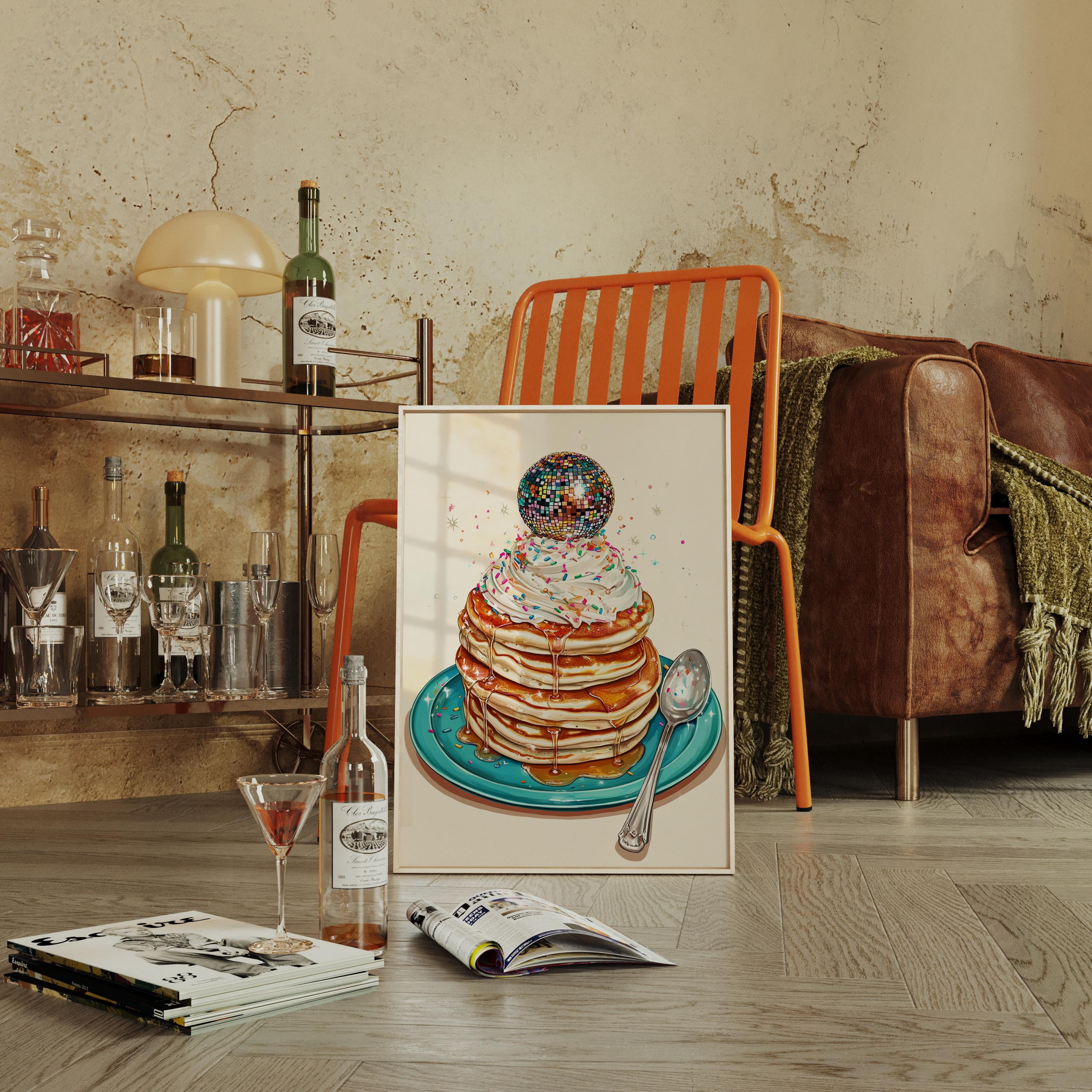 Disco Pancake Party Art Whimsical Stack Of Syrupsoaked Pancakes With ...