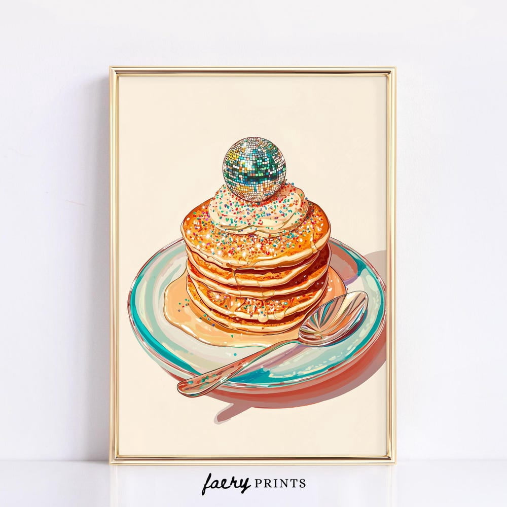 Disco Pancakes Print, Retro Kitchen Wall Art, Trendy Food Poster ...