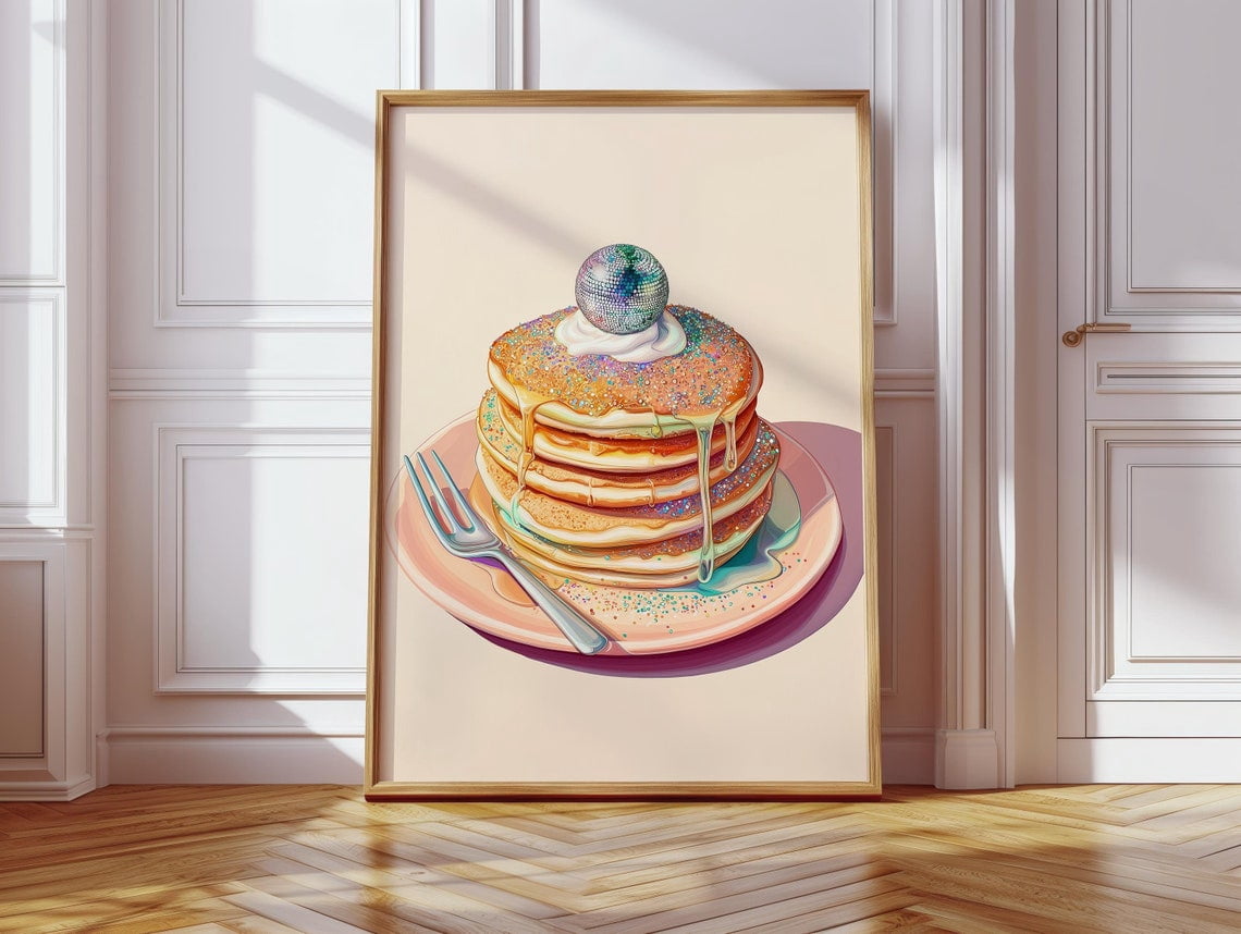 Disco Pancakes Print, Retro Kitchen Wall Art, Trendy Food Poster ...