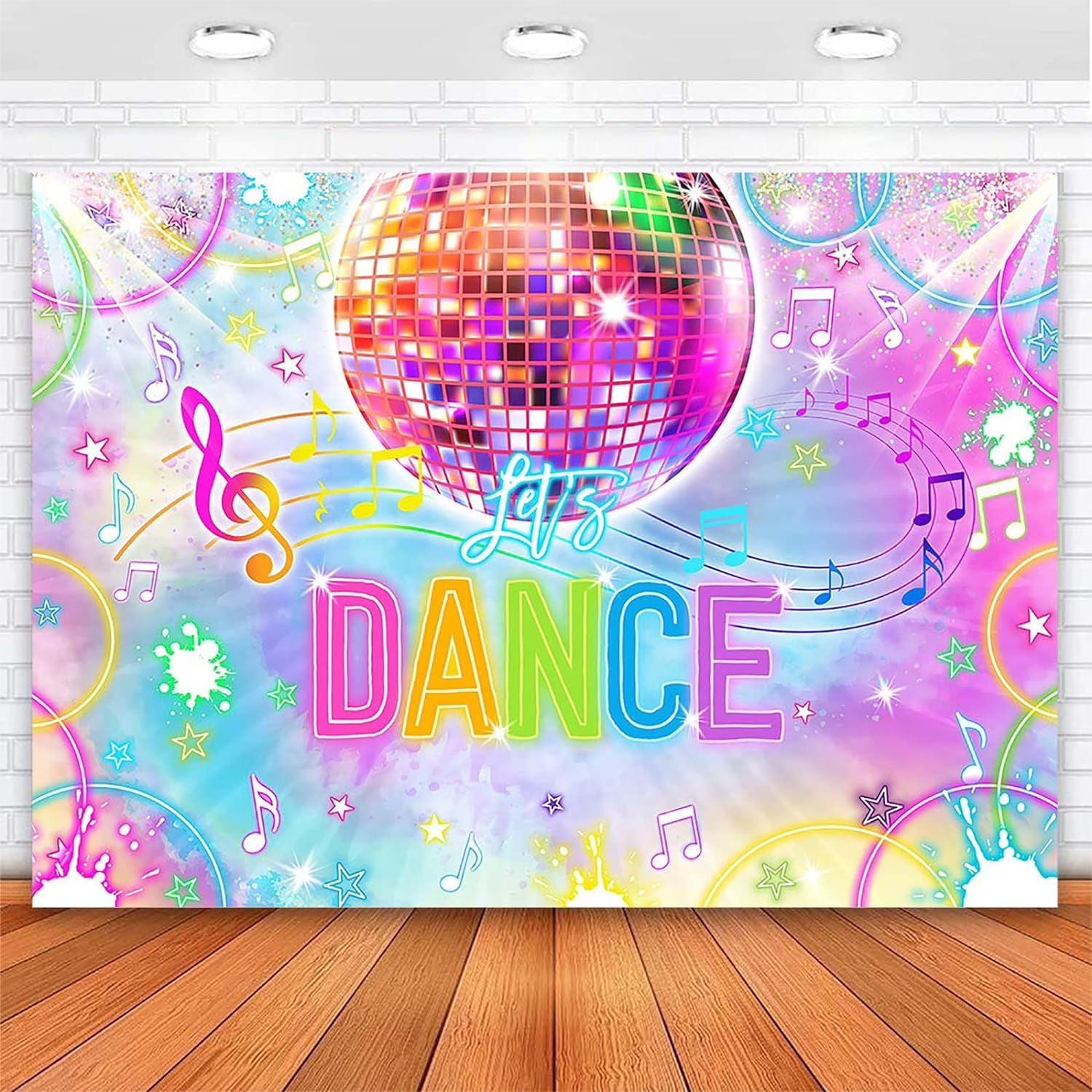 Disco Party Backdrop Let's Dance Neon Disco Party Decorations Colorful ...