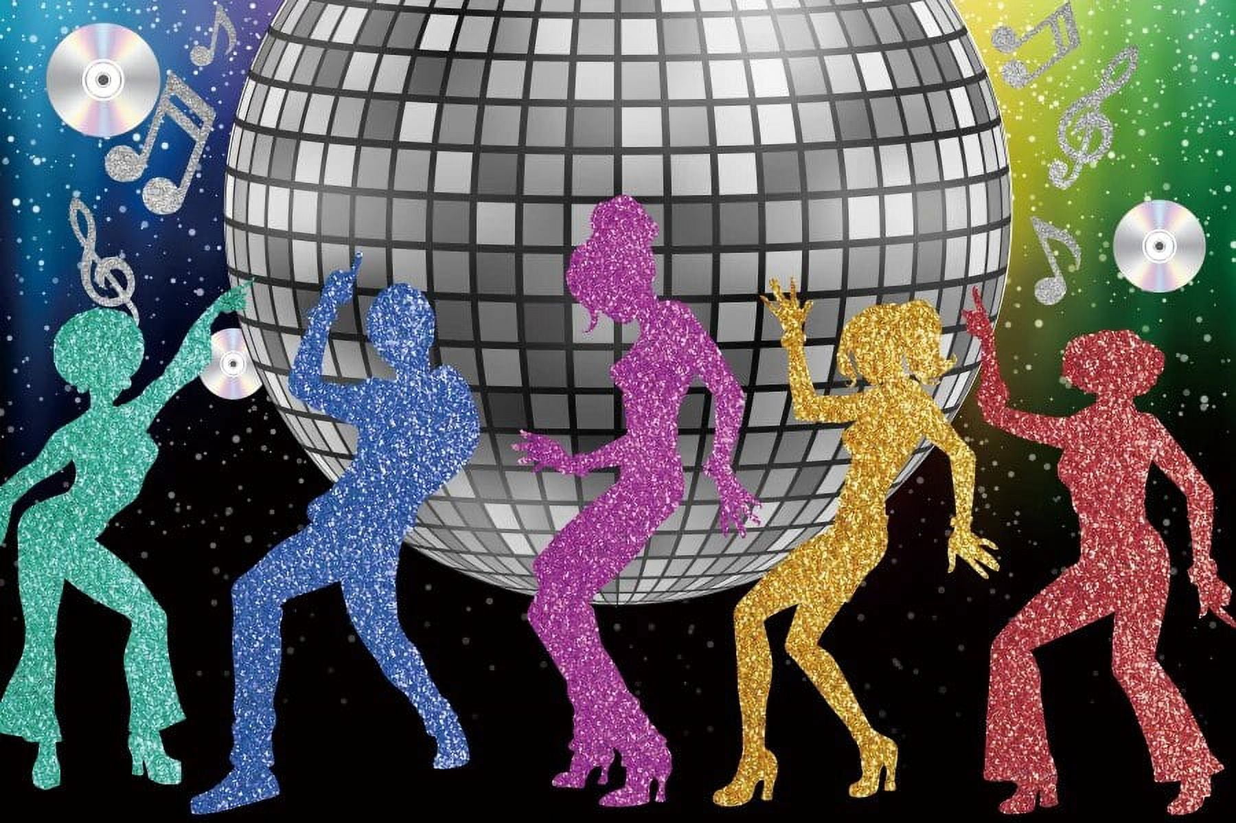 Disco Party Backdrop Night Club Music Pink Shiny Neon Lights Ball 70s ...