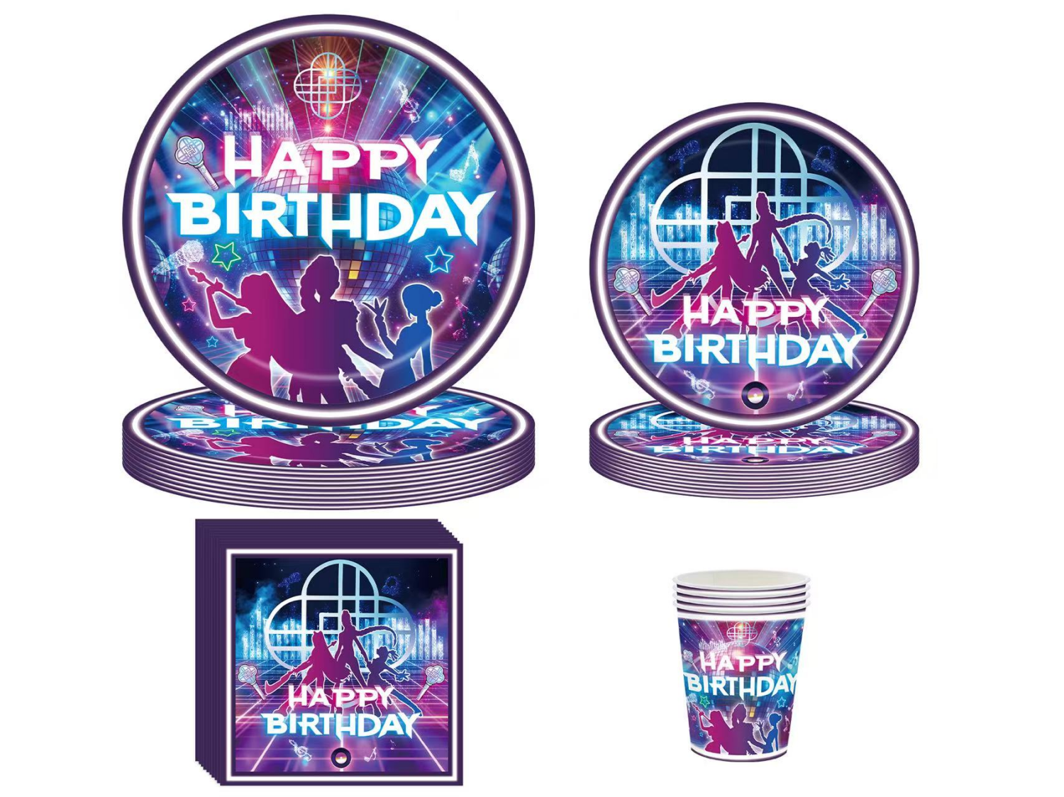 Disco Party Tableware, 64Pcs Discotheque Dinnerware Set, Ballroom Bar ...