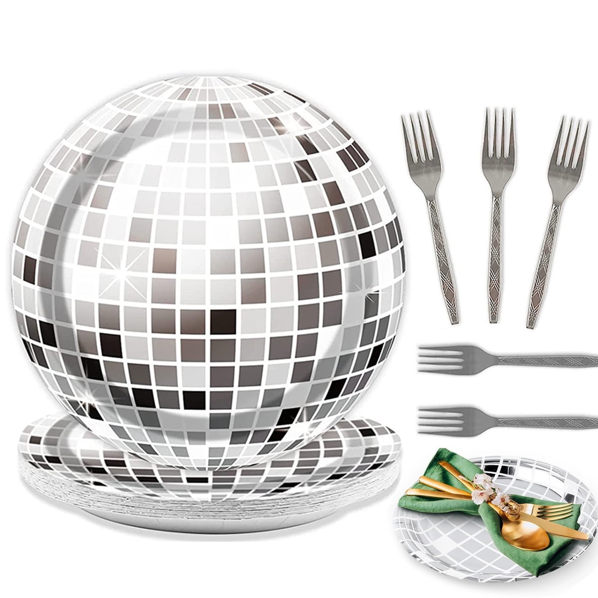 Disco Plates 24P Disposable Disco Ball Plates for Disco Party 7 ...