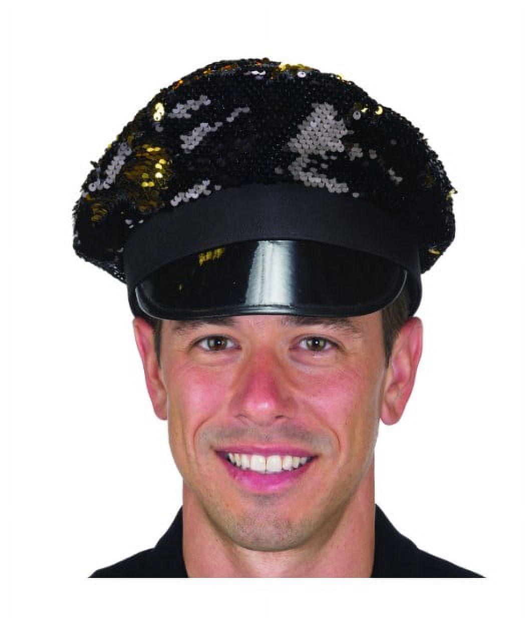 Disco Police Hat - Black/Gold - Flip Sequins - Costume Accessory ...