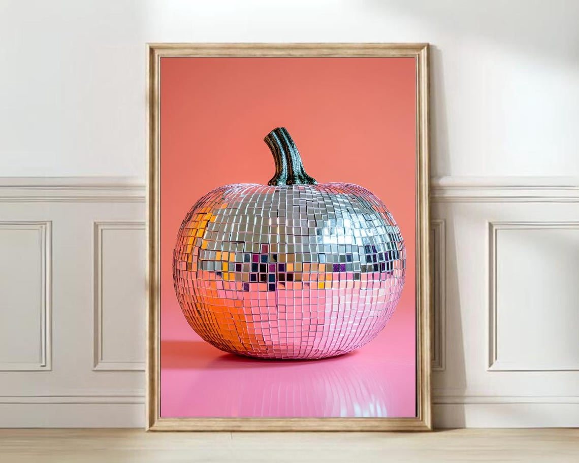 Disco Pumpkin Glitter Thanksgiving Eclectic Fall Gallery Wall Art ...