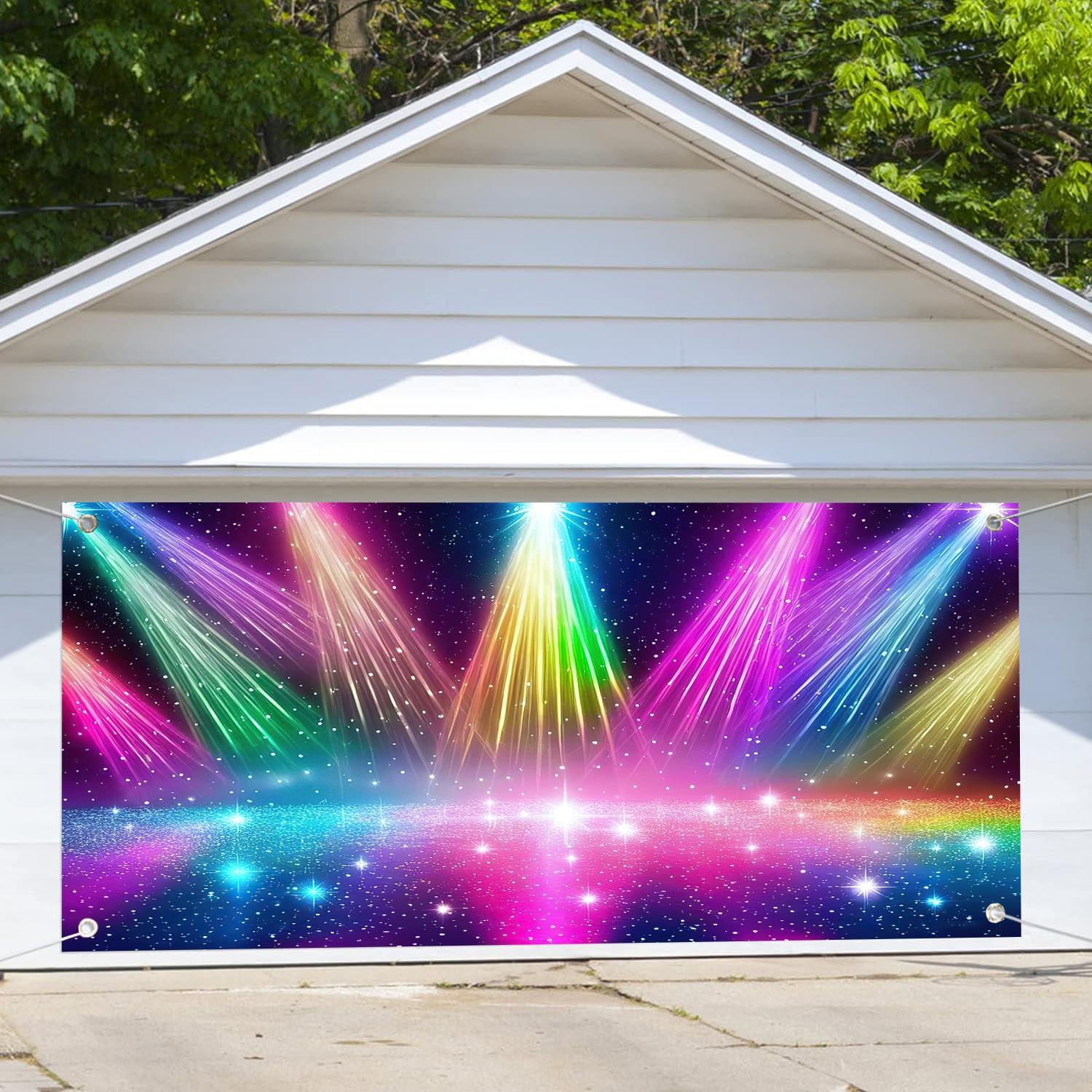 Disco Rainbow Stage 70s 80s 90s Garage Door Decorations Background ...