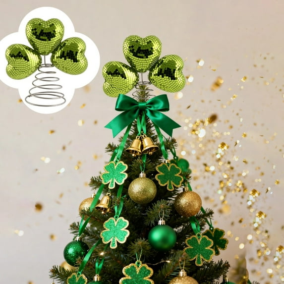 Disco Shamrock Heart Shaped Christmas Tree Topper Hat, Glittered ...