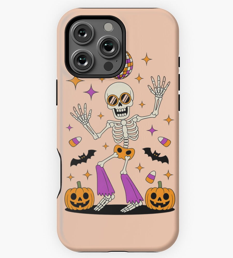 Disco Skeleton Halloween Retro Groovy Skeleton with Pumpkins and Candy ...