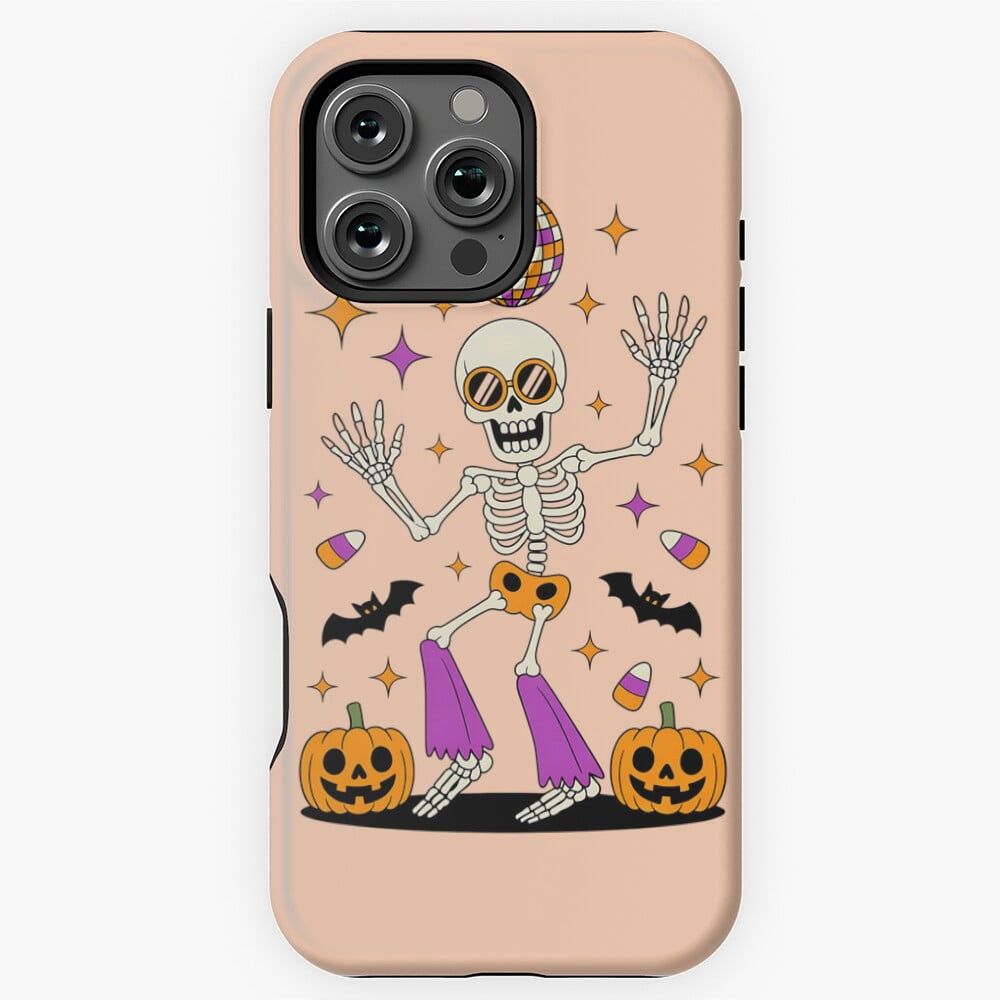 Disco Skeleton Halloween Retro Groovy Skeleton with Pumpkins and Candy ...