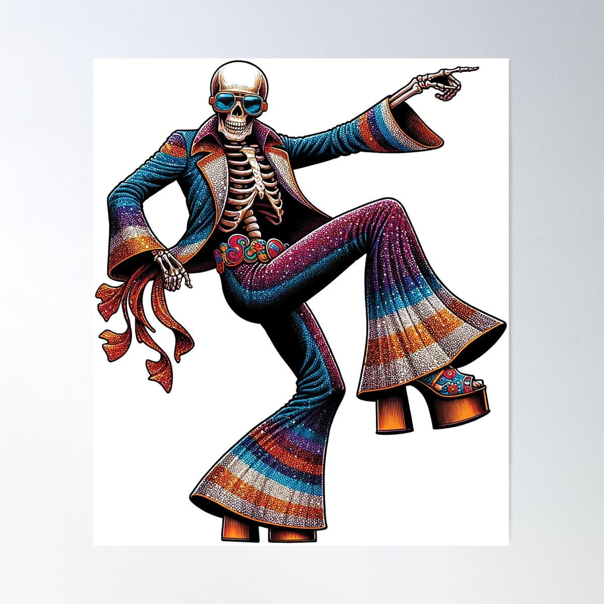 Disco Skeleton Poster Wall Art, Modern Wall Decor For Living Room ...