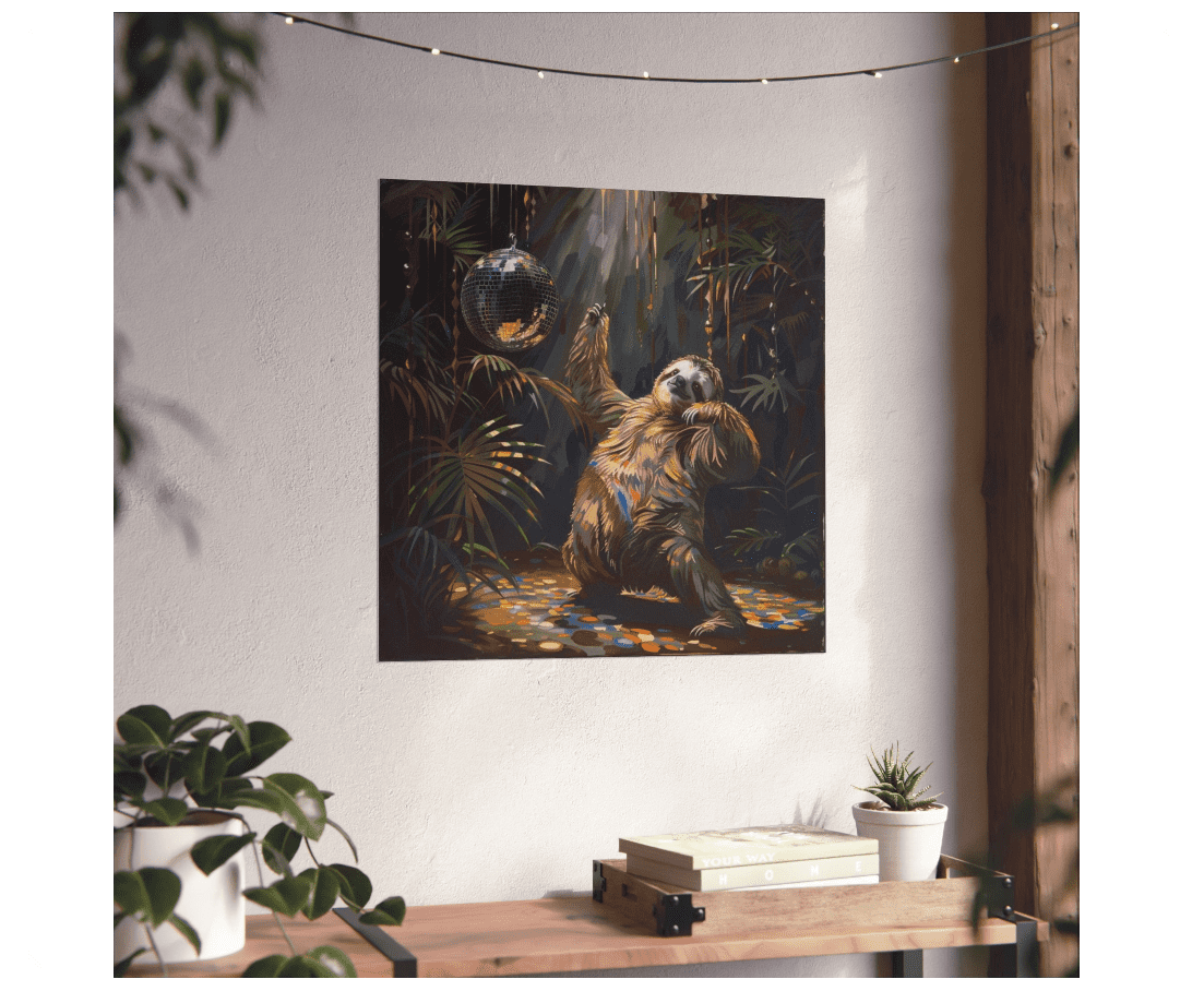 Disco Sloth Party Animal Poster Sloth Lovers Poster Funny Sloth Poster ...