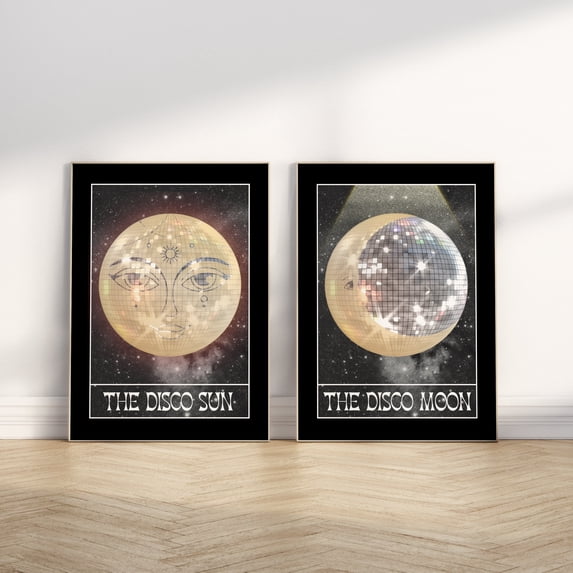 Disco Sun And Moon Art Print Set: Retro 70S Celestial Wall Art Set 2 ...