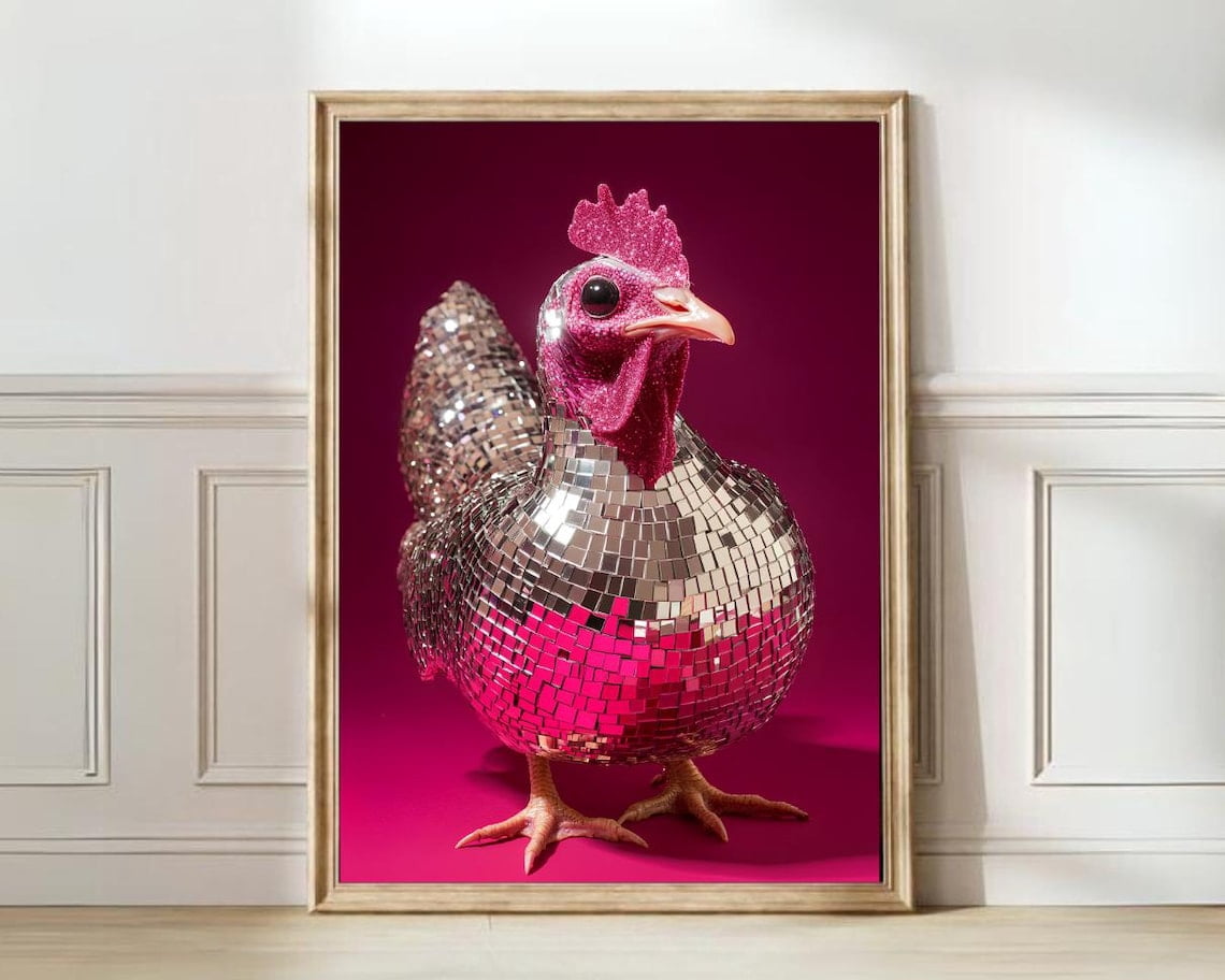 Disco Turkey Thanksgiving Glitter Party Fall Burgundy Wall Art ...