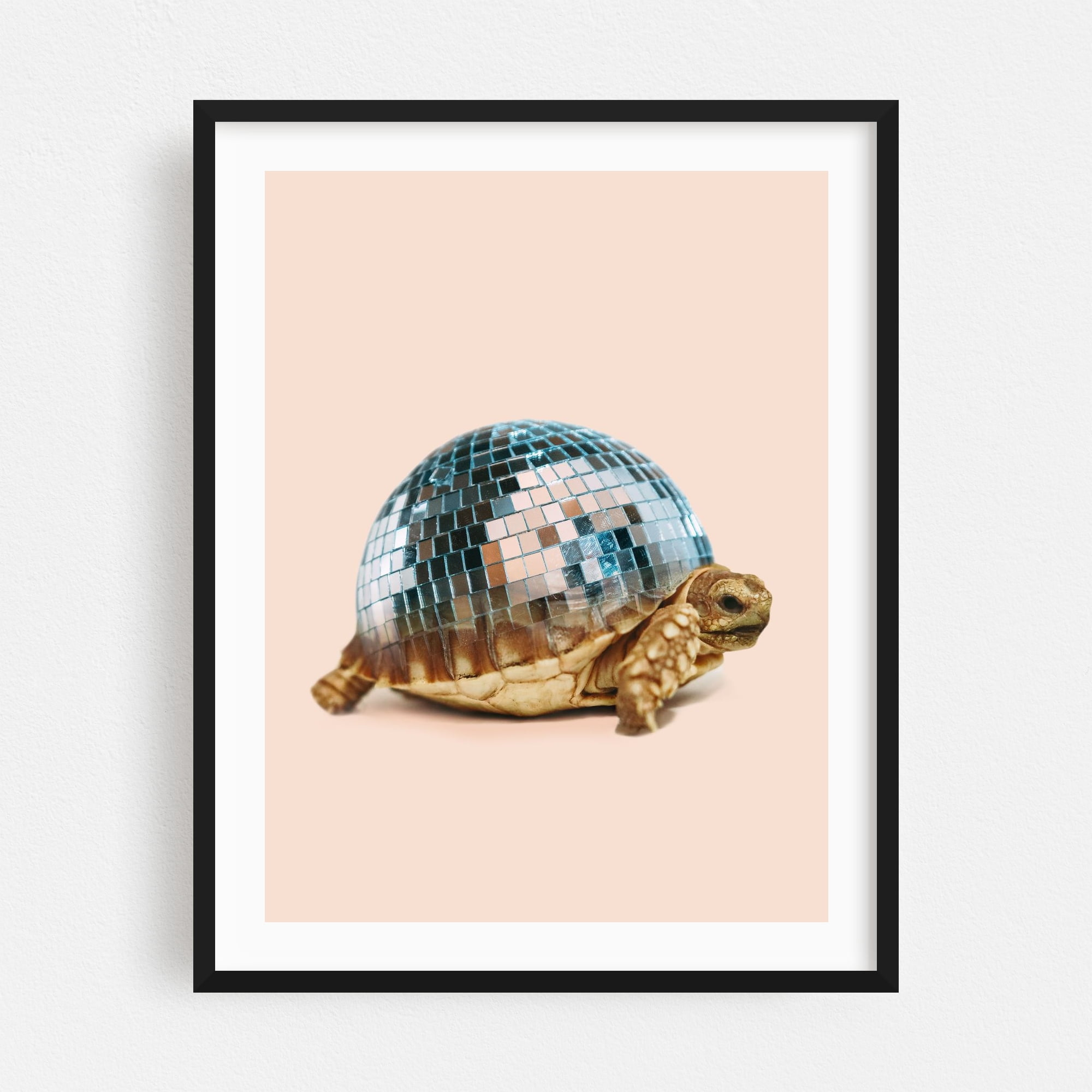 Disco Turtle - Mixed Media Disco Ball Surrealism Humor Animal Modern Art Whimsical Pop Art Black ...