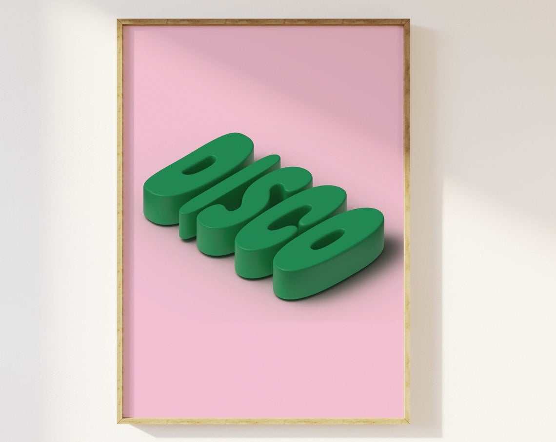 Disco Typography Pink And Green Print - Funky Disco, 70S 80S 80S, 3D ...