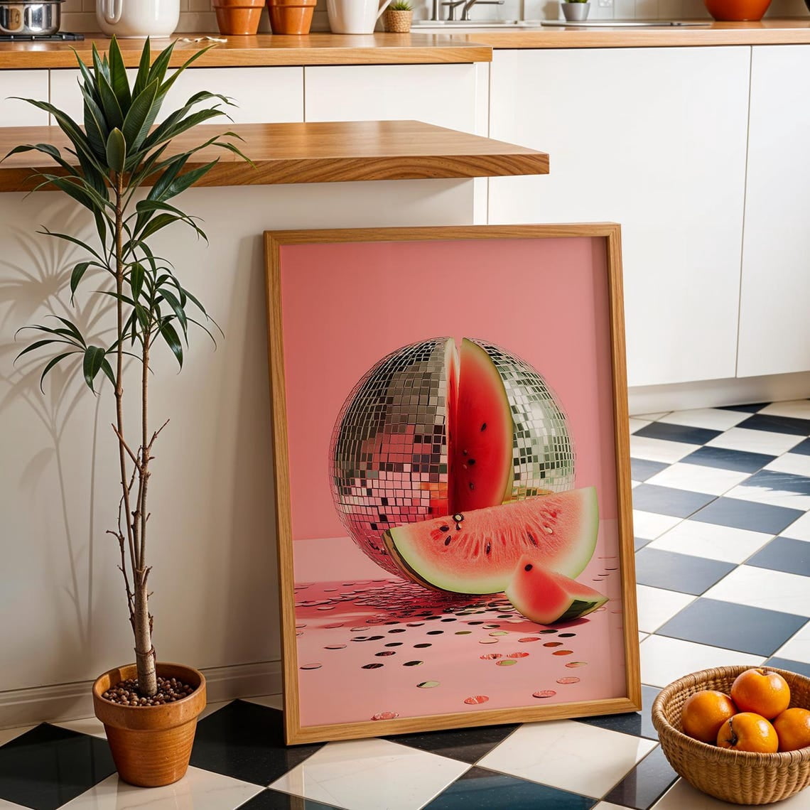 Disco Watermelon Pink Dopamine Wall Art, Unframed Canvas Size 24x36 ...