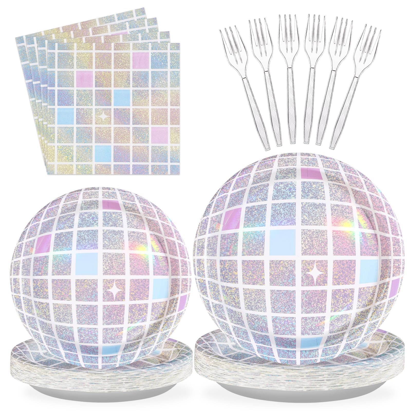 Disco ball tableware set 96pcs, pink pastel silver plates and napkins ...