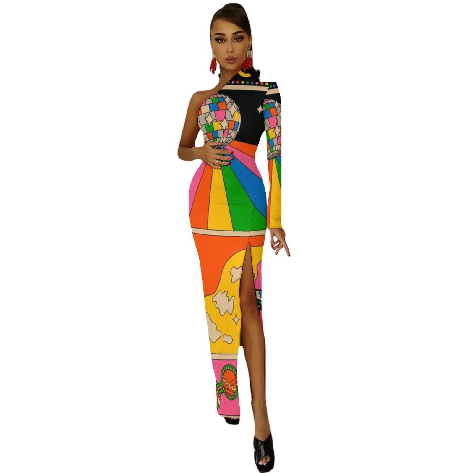 Disco mood Half Dleeve Split Dress Long dress dresses summer woman ...