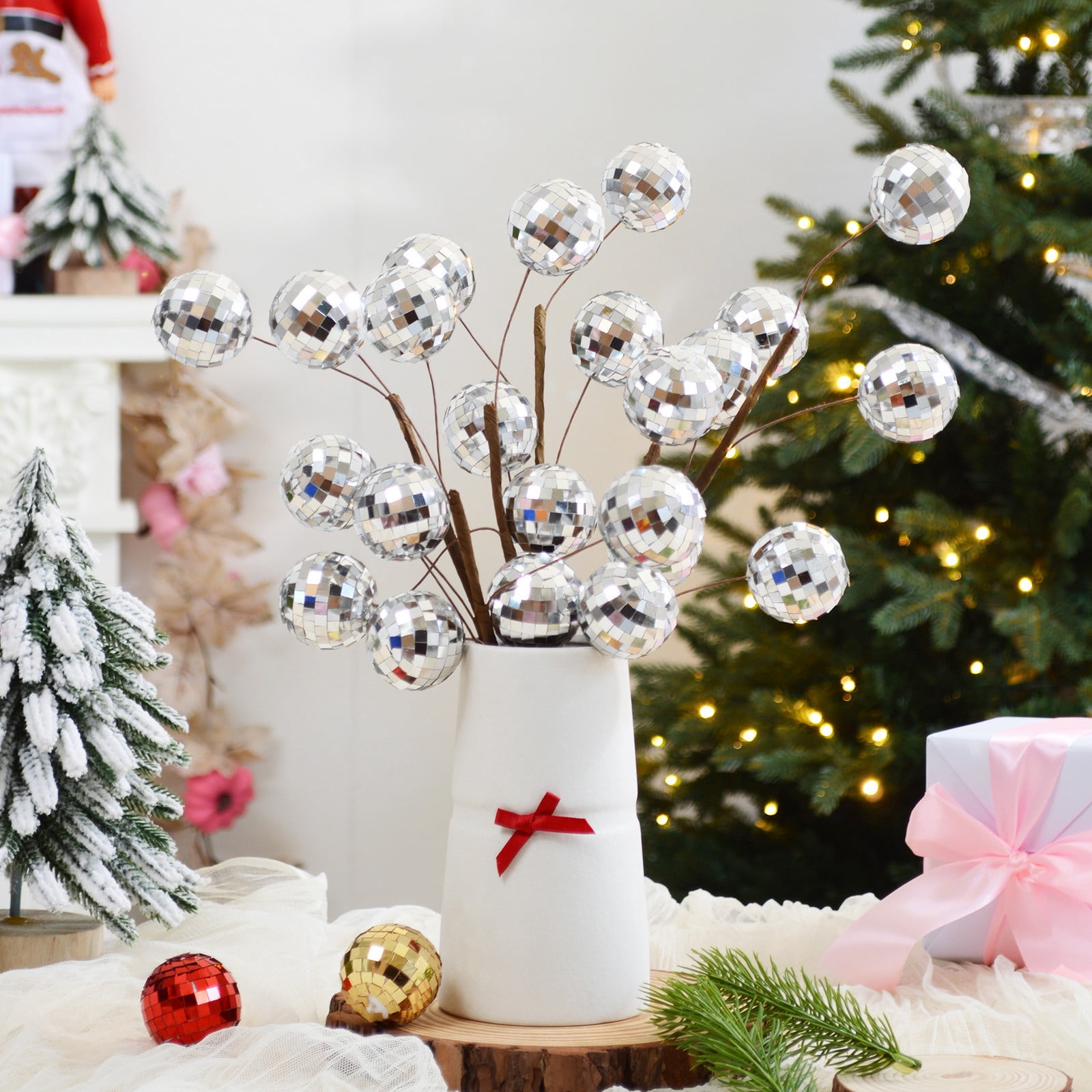 Discoball Picks Stems Christmas Indoor Decorations Glitter Mini Disco ...