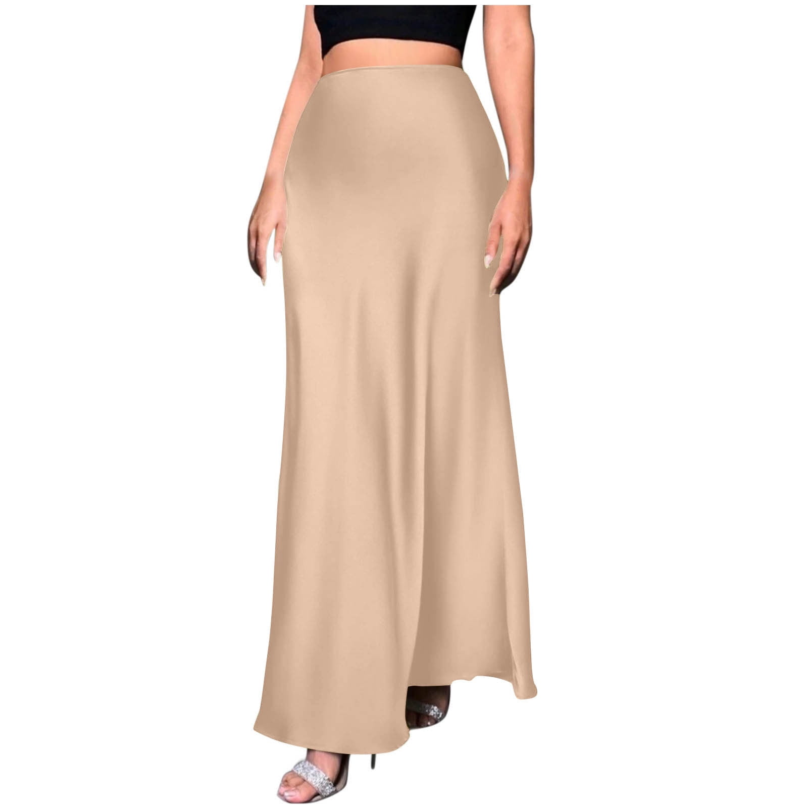 Discount Bonanza, Womens Solid Color Satin Skirt, Invisible Zipper ...