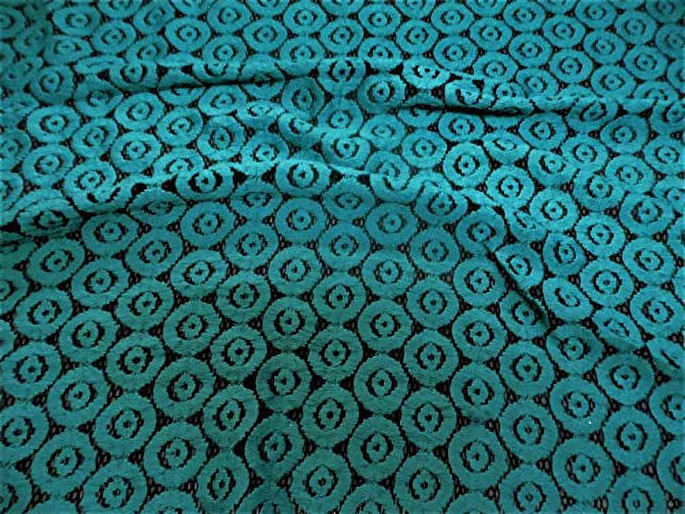 Discount Fabric Stretch Mesh Lace Black Teal Embroidered Circles Sheer ...