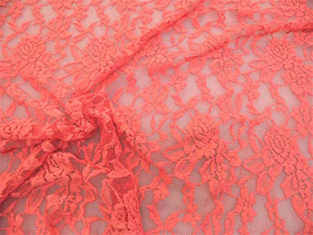 Discount Fabric Stretch Mesh Lace Light Coral Embroidered Floral Sheer ...