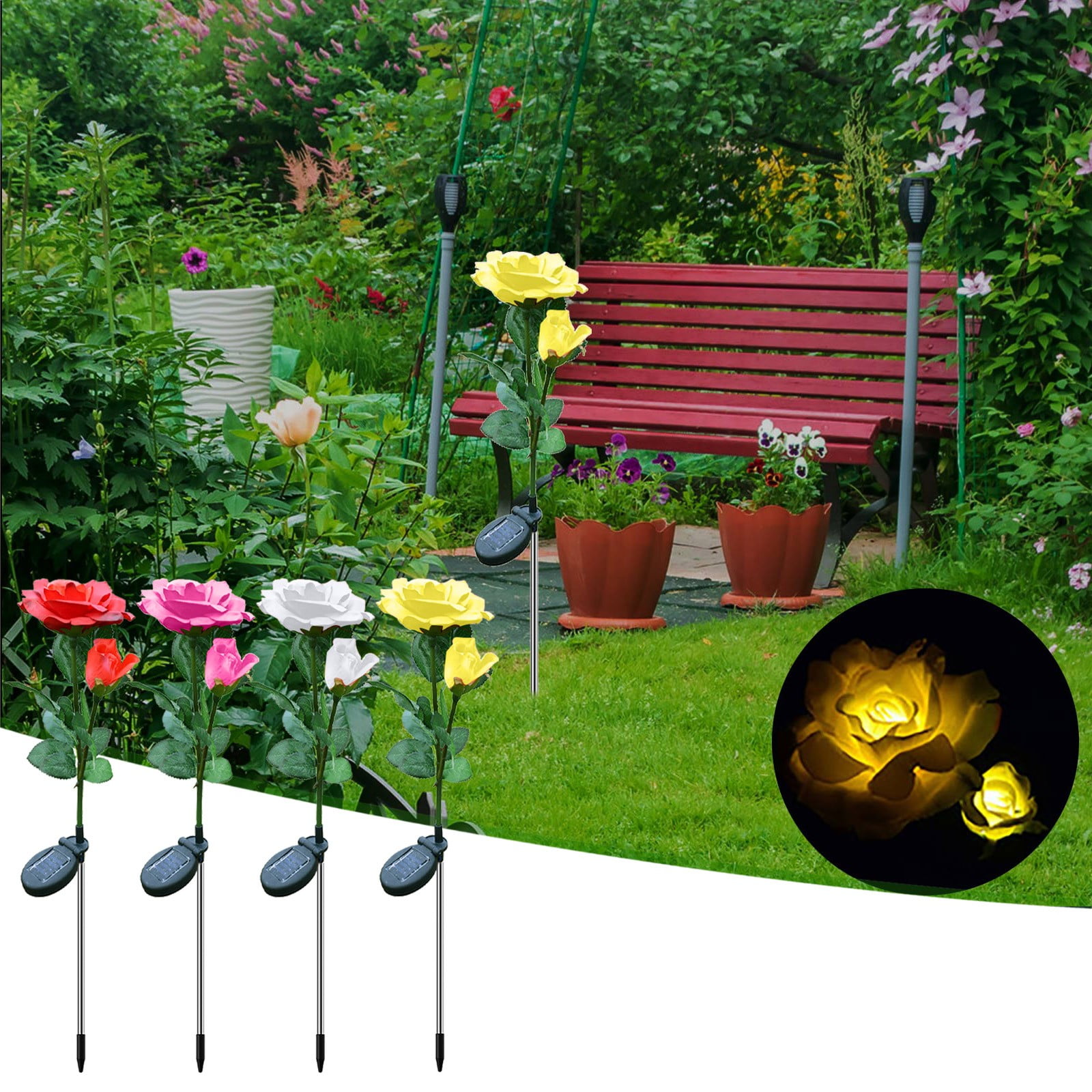 Discount Galore, Double Solar Rose Lights, Outdoor LED Garden Lamps ...