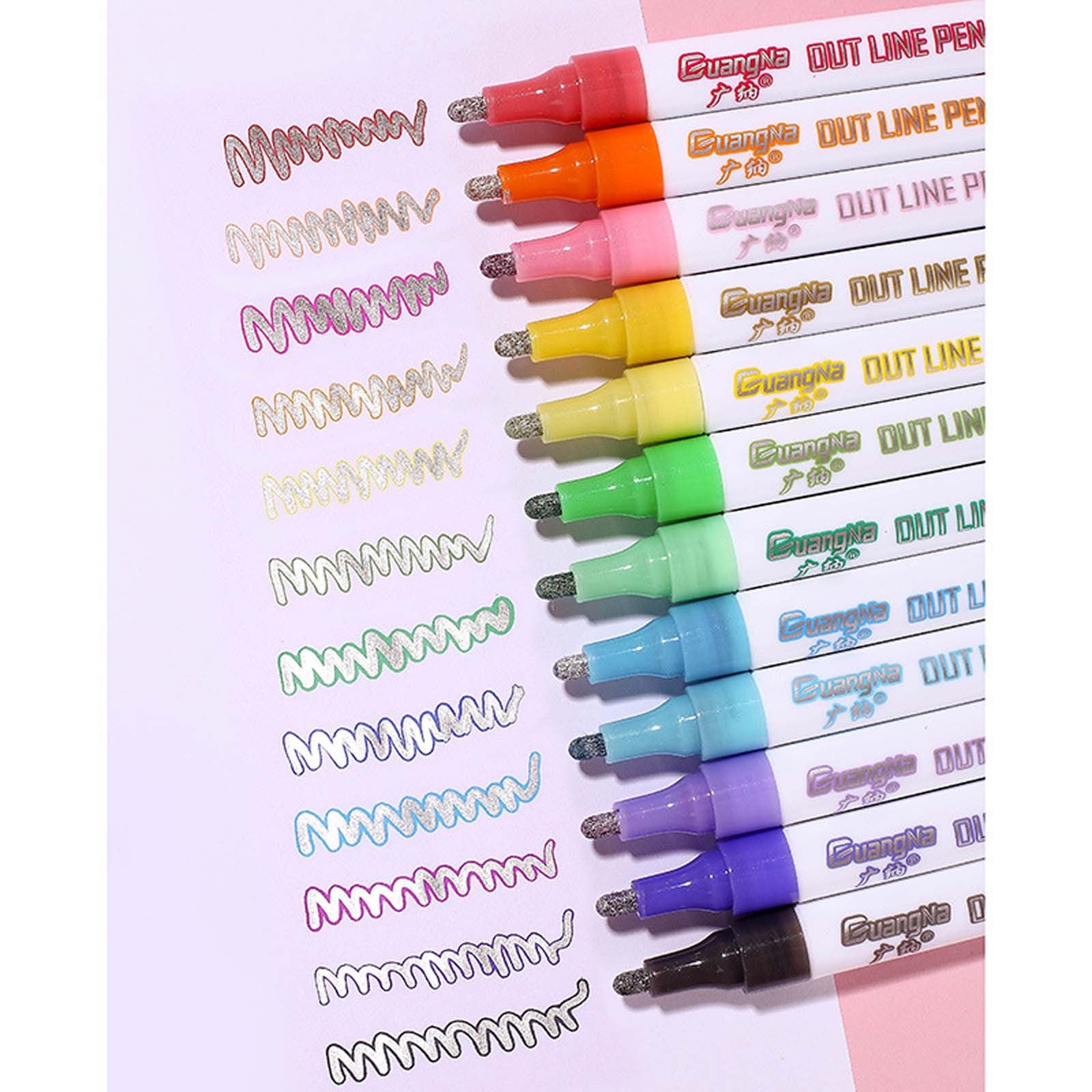 Discount Galore, Fluorescent Dual-line Pen Set, 12 Colors, 3mm Marker ...