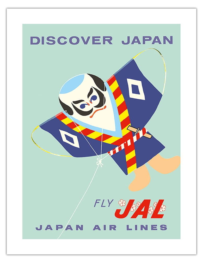 Discover Japan - Japanese Samurai Kite - Fly Japan Air Lines - Vintage ...
